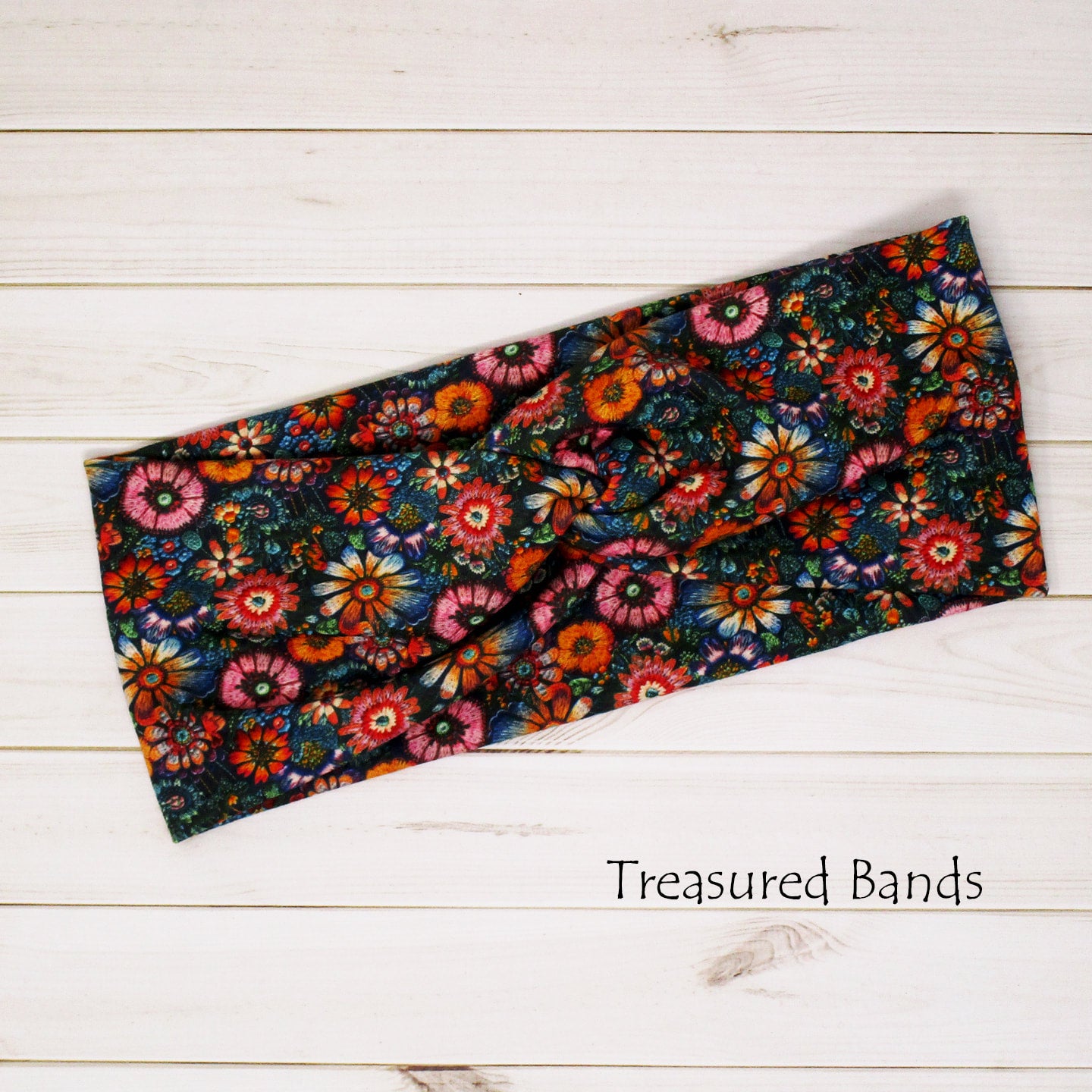 Floral Embroidered Look Print Twist Headband | Treasured Haven Online