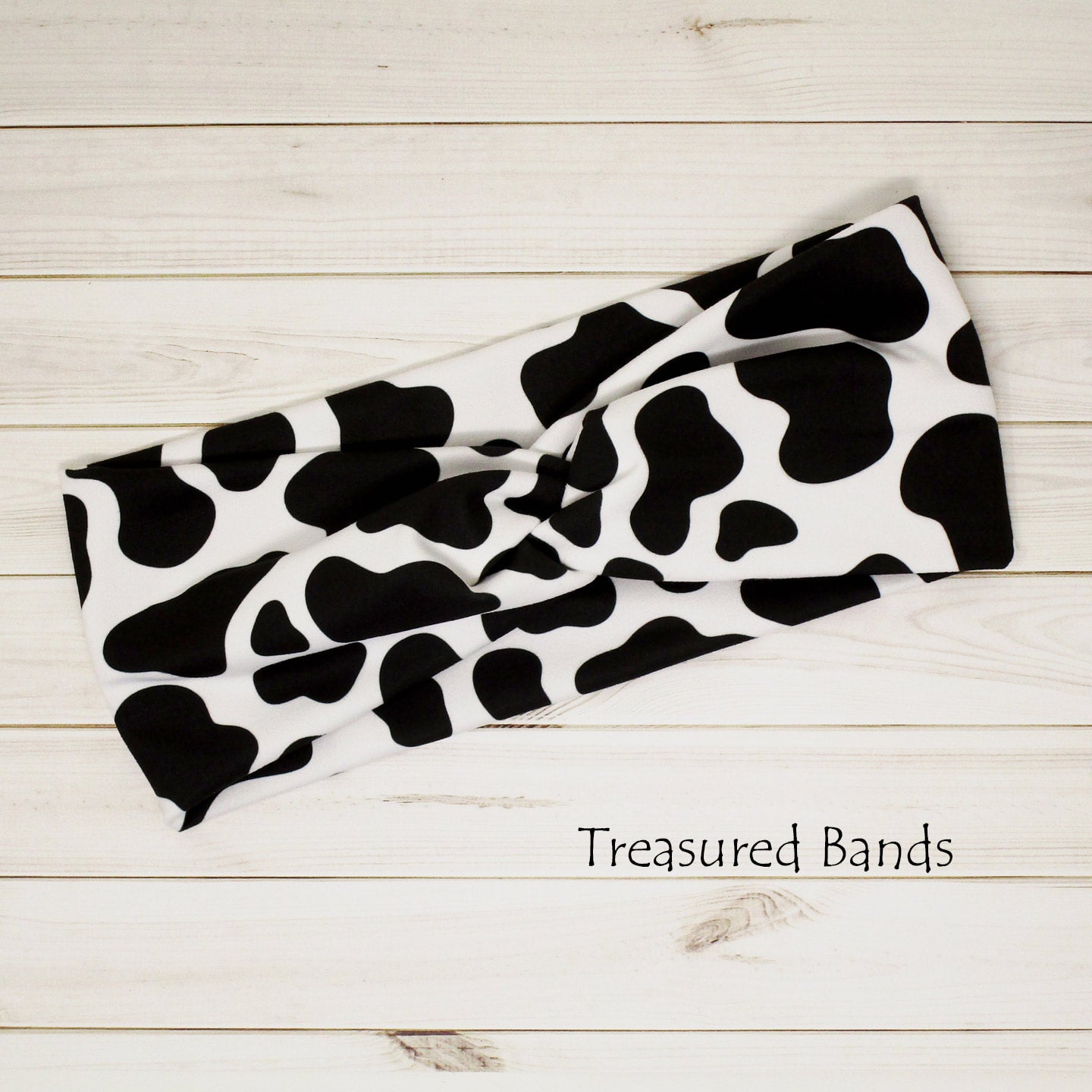 Cow Print - black and white - Twist Headband | Treasured Haven Online